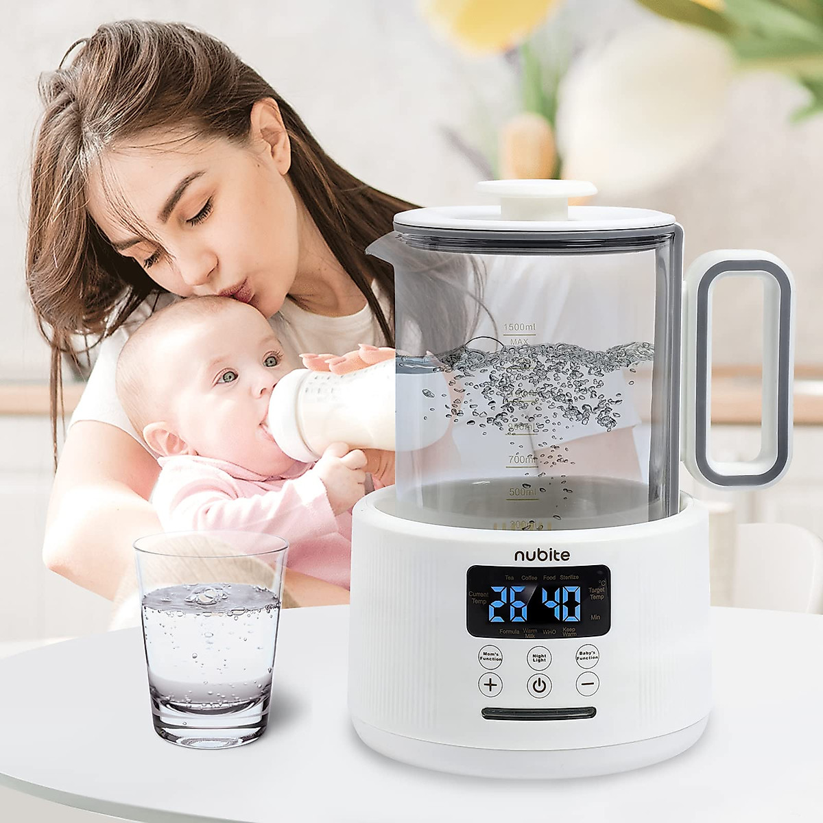Instant Water Warmer, 8-in-1 Baby Bottle Warmer, Water Dispenser, Baby Formula Maker, Electric Kettle 1.5-Liter, Breastmilk Defroster, with Nightlight