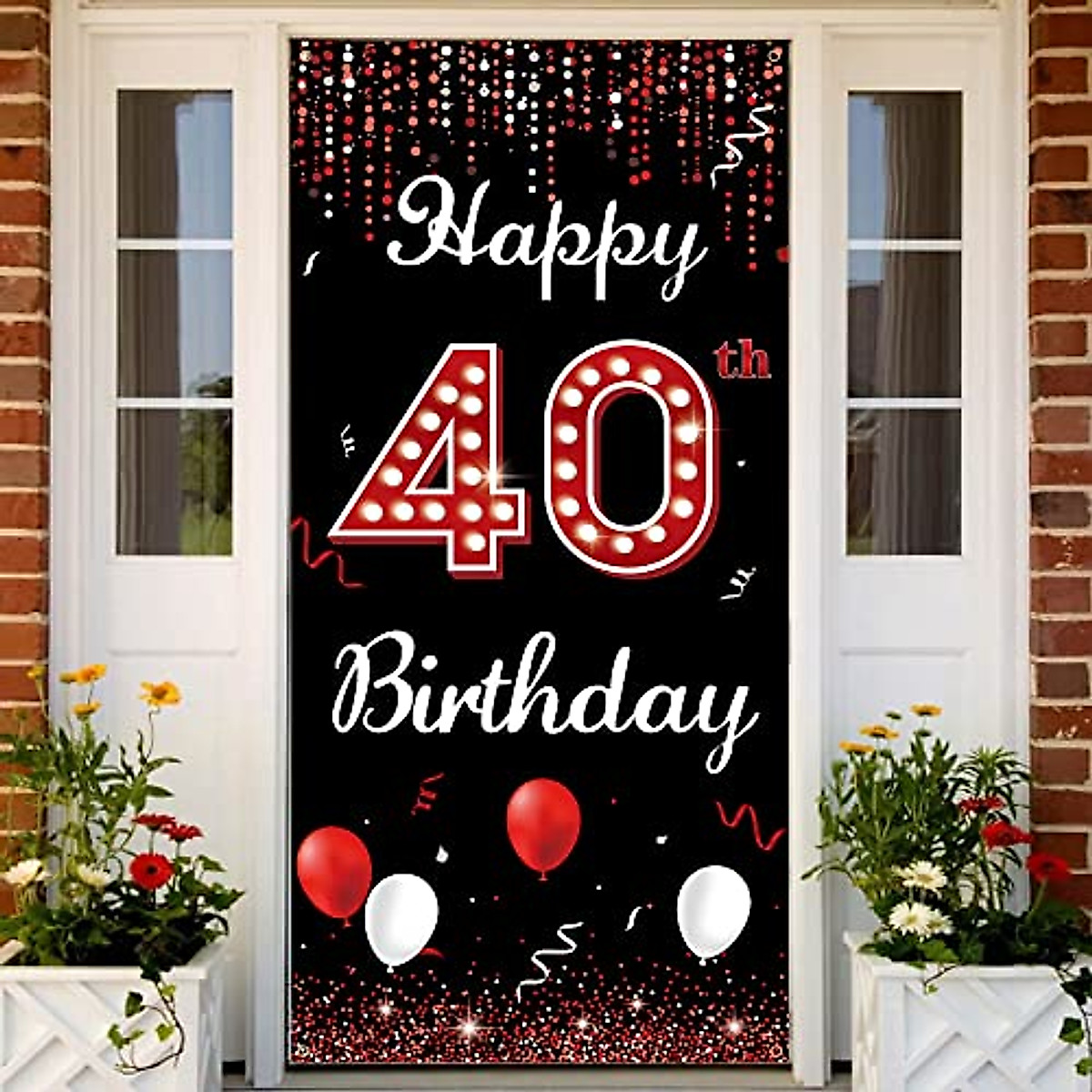 40th Birthday Door Banner Decorations - Red Black Decor
