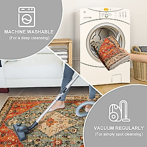 COMSLE Boho Area Rug, 2' x 4' Machine Washable Rugs for Entryway Faux Wool Small Rugs Distressed Throw Rug Non-Slip Floor Carpet for Indoor Bedroom Kitchen Living Room