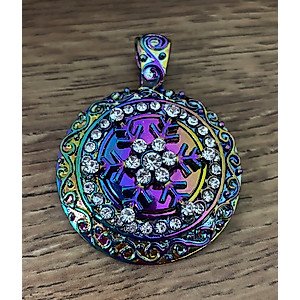My Prime Gifts Interchangeable Snap Jewelry Round Shape Rhinestone Rainbow Oil Slick Bail Pendant fits 18-20mm Standard Size Ginger Style Charms, Rainbow, White, Clear (GJP4105)