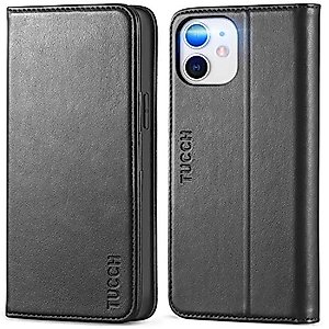 TUCCH Wallet Case for iPhone 12 Pro/iPhone 12 5G, Premium PU Leather Flip Folio Cover with Card Slot, Stand Book Design [Shockproof TPU Interior Case] Compatible with iPhone 12/12 Pro 6.1-inch, Black