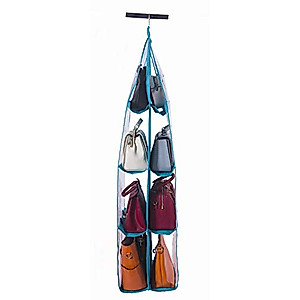 Amelitory Hanging Handbags Holder for Closet 4 Shelf Purse Bags Storage 8 Compartment Dust-Proof Organizer Lake Blue