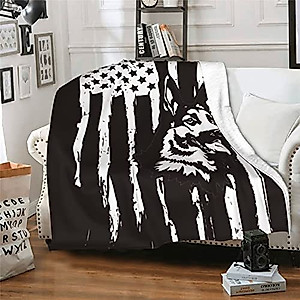 USA Flag Themed German Shepherd Dog Throw Blanket Soft Fuzzy Plush Blanket Lightweight Flannel Blankets for Couch Bed Living Room Adults Kids Teens Gifts All Seasons 50"X40"