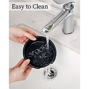 BosilunLife Kitchen Spoon Rest - Ceramic Spoon Rest for Stove Top Small Coffee Spoon Rest Cute Spoon Holder for Kitchen Counter Cooking Utensil Rest for Countertop, Set of 4, Black