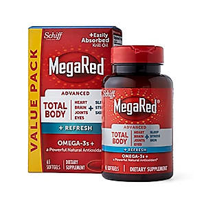 MegaRed Omega-3 Blend Total Body + Refresh 500mg Softgels, (65 Count in a Bottle), Easily Absorbed Krill Oil, to Support Your Heart, Joints, Brain & Eyes