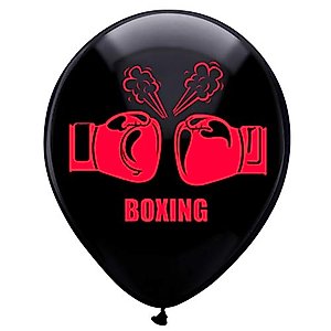 Boxing Latex Balloons, 12inch (16pcs) Red and Black Boxer Sport Birthday Party Decorations, Supplies