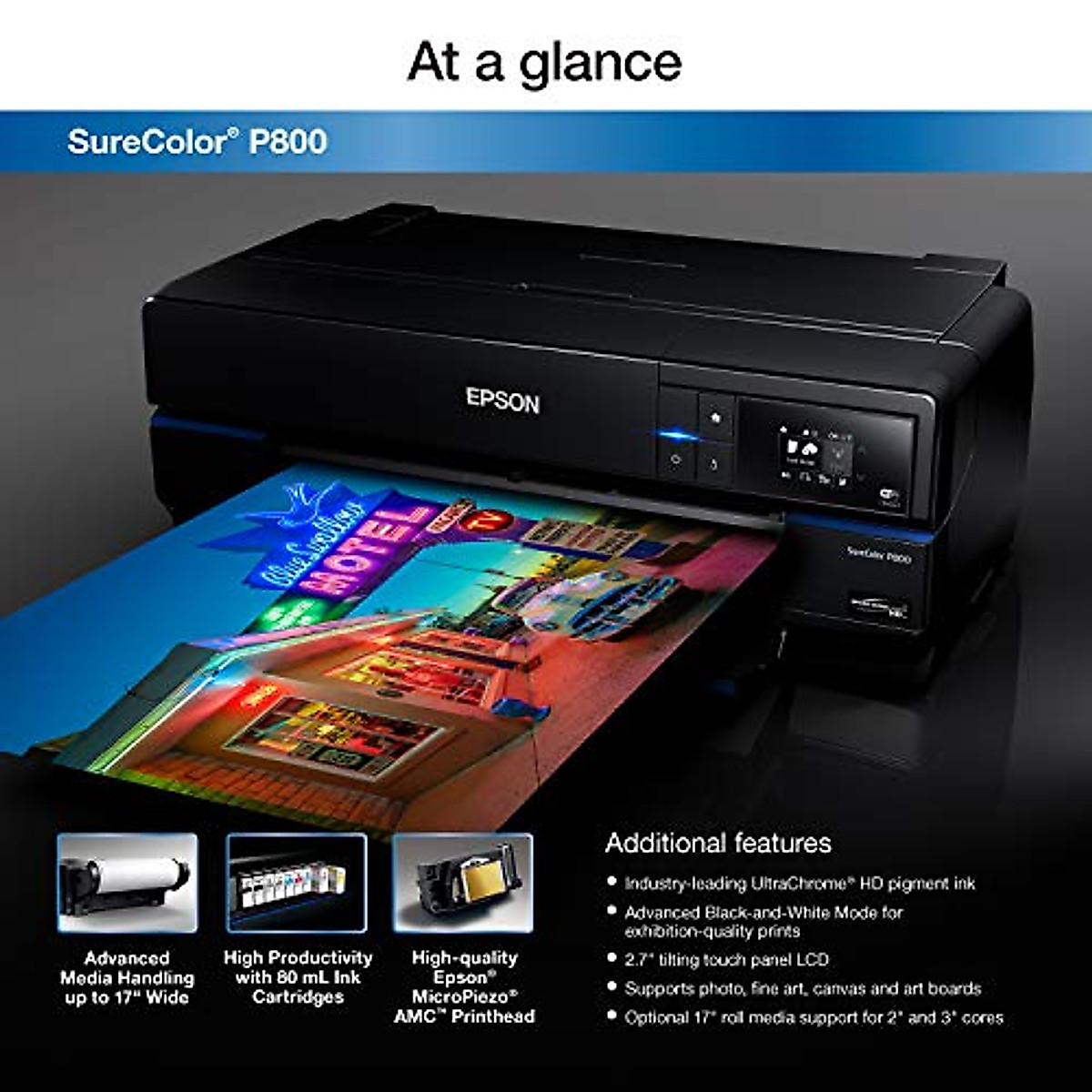 Epson SureColor P800 17" Inkjet Color Printer,Black