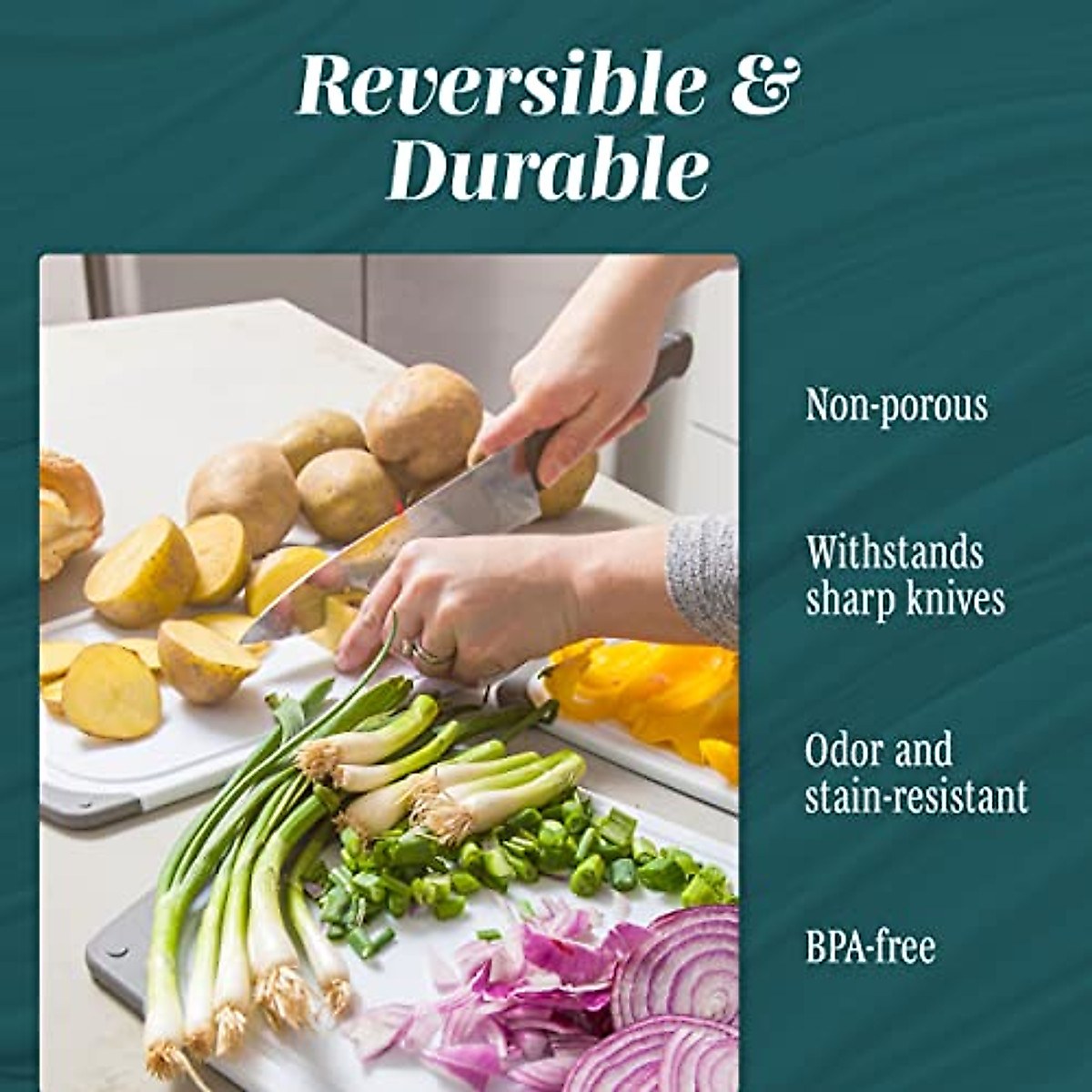 HOMWE Cutting Boards for Kitchen - Chopping Board 3-Pack w/ Different Sizes and Non Slip Handles - Reversible, Large Cutting Board Set - Unique Gifts for Cooks Who Have Everything - Gray