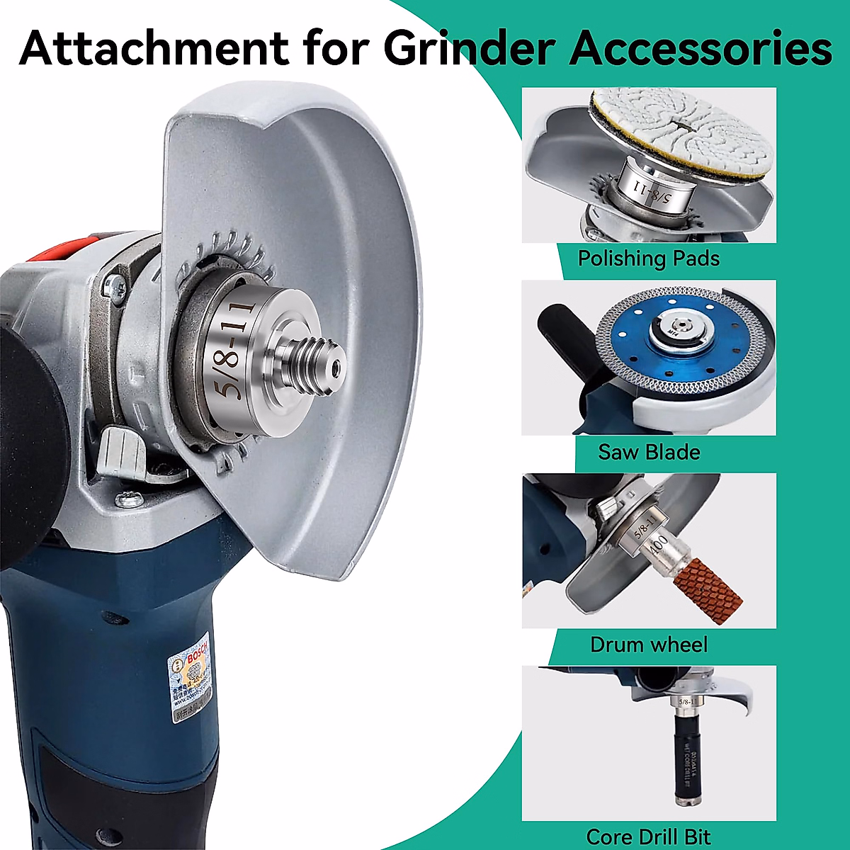 Dreyoo Grinder Lock to 5/8''-11 Thread, Compatible with XLOCK Angle Grinder Cutting Blade, Stainless Steel Diamond Core Drill Bit Adapter