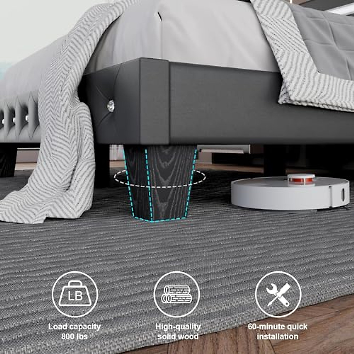 Forrise King Size LED Platform Bed Frame with Adjustable Headboard, Modern Bed Frame with Charging Station, Wooden Slats Support, Easy Assembly, No Box Spring Needed, Black