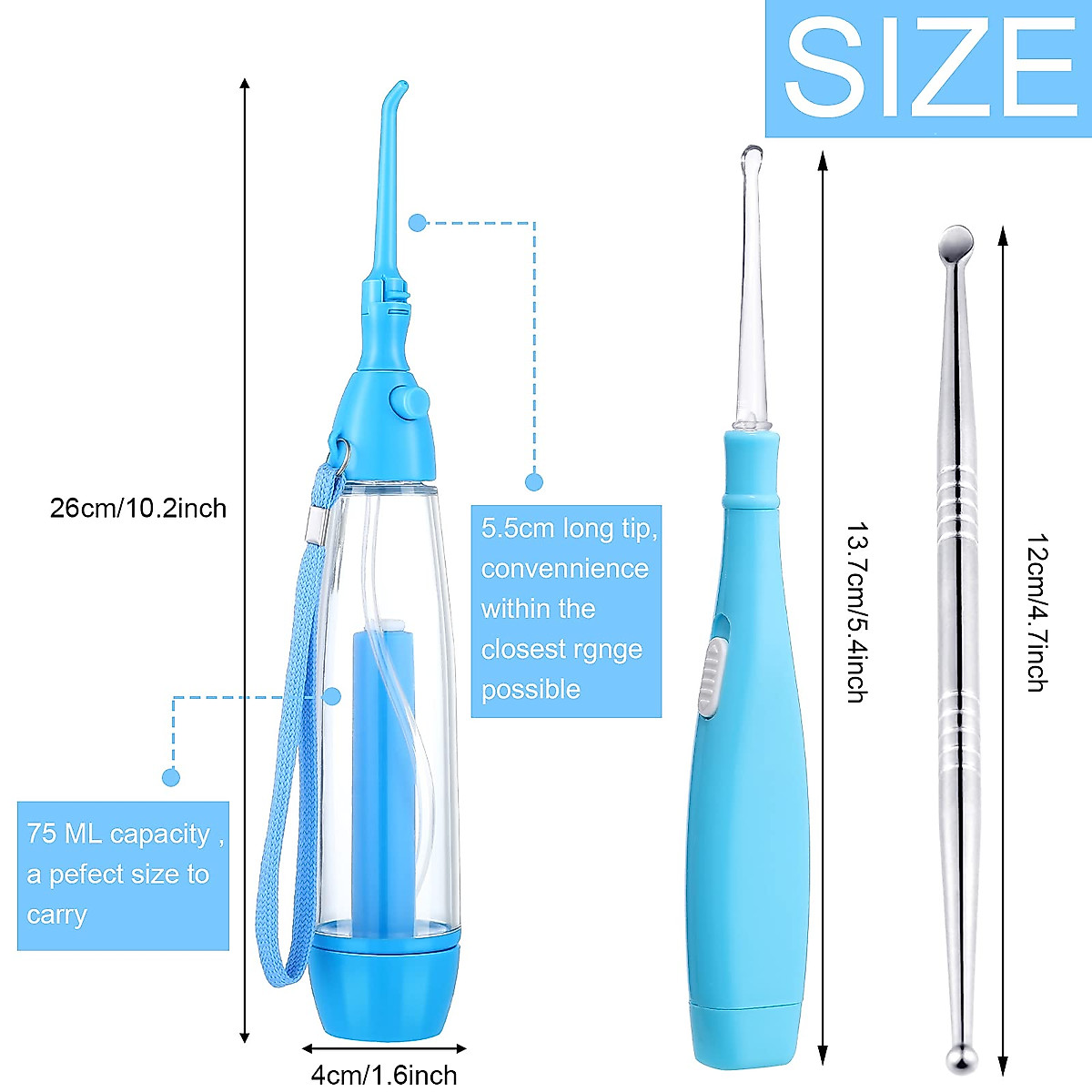 Patelai Tonsil Stone Remover Kit, 1 Manual Pump Type Low Pressure Irrigator Oral, 1 Tonsil Stone Remover with LED Light, 1 Stainless Steel Tonsil Stone Removal Tools to Get Rid of Bad Breath(Blue)