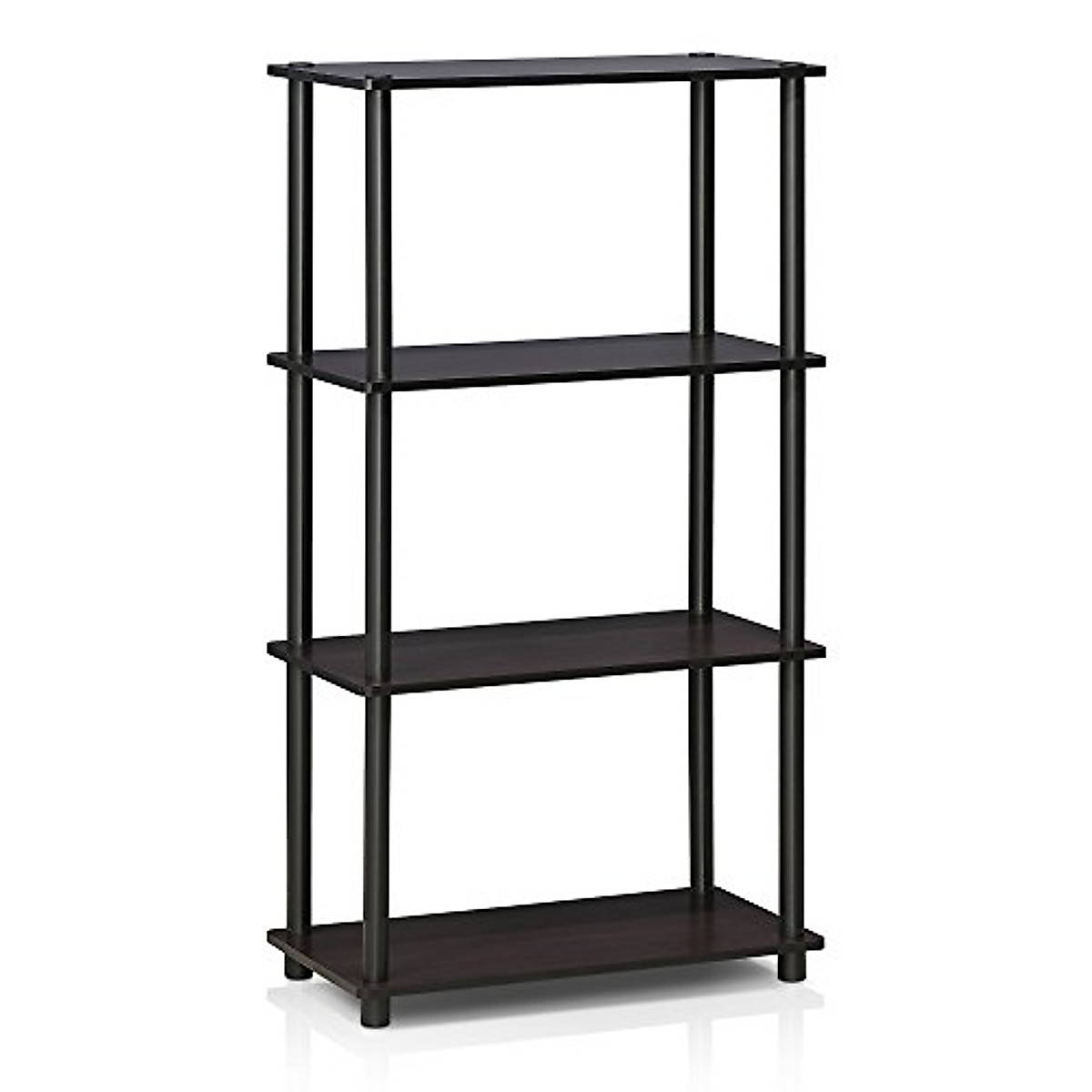 Furinno Turn-N-Tube 5 Tier Corner Display Rack Multipurpose Shelving Unit, 1-Pack, Dark Walnut & Turn-N-Tube 4-Tier Multipurpose Shelf Display Rack, Round Tubes, Dark Walnut