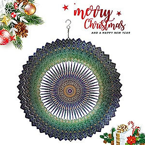 Yellow Shelf Kinetic Wind Spinners for Yard & Garden - Stainless Steel 3D Mandala Spinner - Hanging Wind Spinner for Lawn, Patio & Outdoor Decorations 12 inches