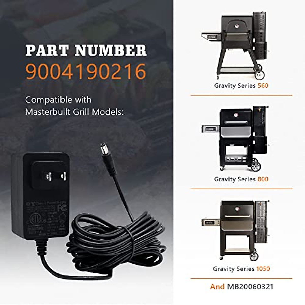 Replacement Part 9004190216 for Masterbuilt Power Adapter, Compatible With Masterbuilt Gravity Series 560/800/1050 XL Grills & Smokers