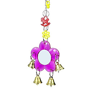 Bird Mirror Toy Hanging Ringer Bell Colorful Swing Cage Toy with Sweet Sound for Small Medium Parrot Parakeet Conure Cockatiel Cockatoo Macaw Amazon Finch Cage Accessories