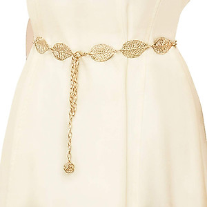 Coucoland Womens Metal Leaf Waistband Fashion Skinny Plated Adjustable Waist Chain Belt for Dress