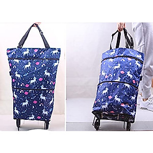 Upgrade Shopping Bag with Wheels Portable Trolley Bags Grocery Cart Hand Pulling Utility with Hand Straps Folding Shopping Cart- Larger Size & Waterproof & Strong(B0B8Y31PS5)