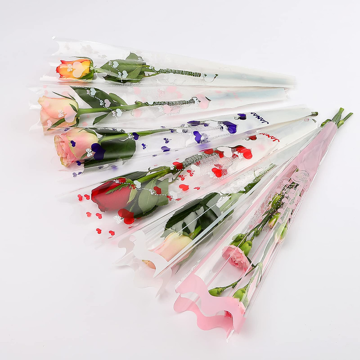 Aylmrice Clear Flower Bouquet Sleeve Flower Wrapping Plastic Paper Floral Arrangement Supplies Wrap Bags Single Rose Packaging Bags for Party Feastival Wedding Valentine's Day 100 Counts White love