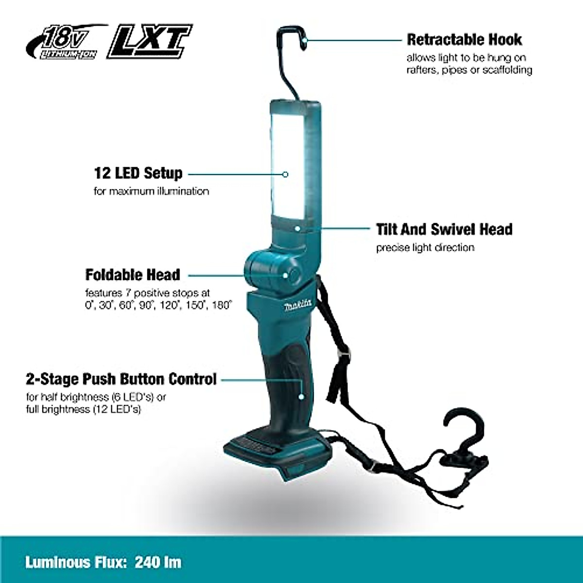 Makita DML801 18V LXT Lithium-Ion Cordless 12 L.E.D. Flashlight, Flashlight Only, Black