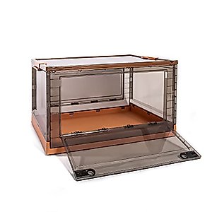 Best Home Fashion 2 packs X-LARGE Storage Bins Side Opening, Stackable Lid Collapsible, Foldable, Easy Tidy Up with Storage Box, Ideal for Home & Office Organization Storage Cube (X-Large, Orange)