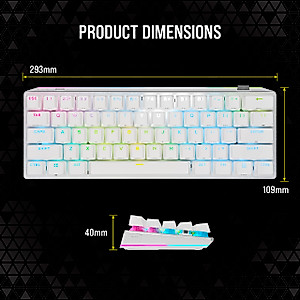 Corsair K70 PRO MINI WIRELESS RGB 60% Mechanical Gaming Keyboard - Fastest Sub-1ms Wireless, Swappable CHERRY MX Red Keyswitches, Aluminum Frame, PBT Double-Shot Keycaps - NA Layout, QWERTY - White