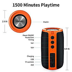 Bluetooth Speakers,MusiBaby Speakers Bluetooth Wireless,Portable,Waterproof,Loud Stereo,Booming Bass,Dual Pairing,Bluetooth 5.0,24H Playtime,Speaker for Home,Party,Outdoor,Gifts (Orange)