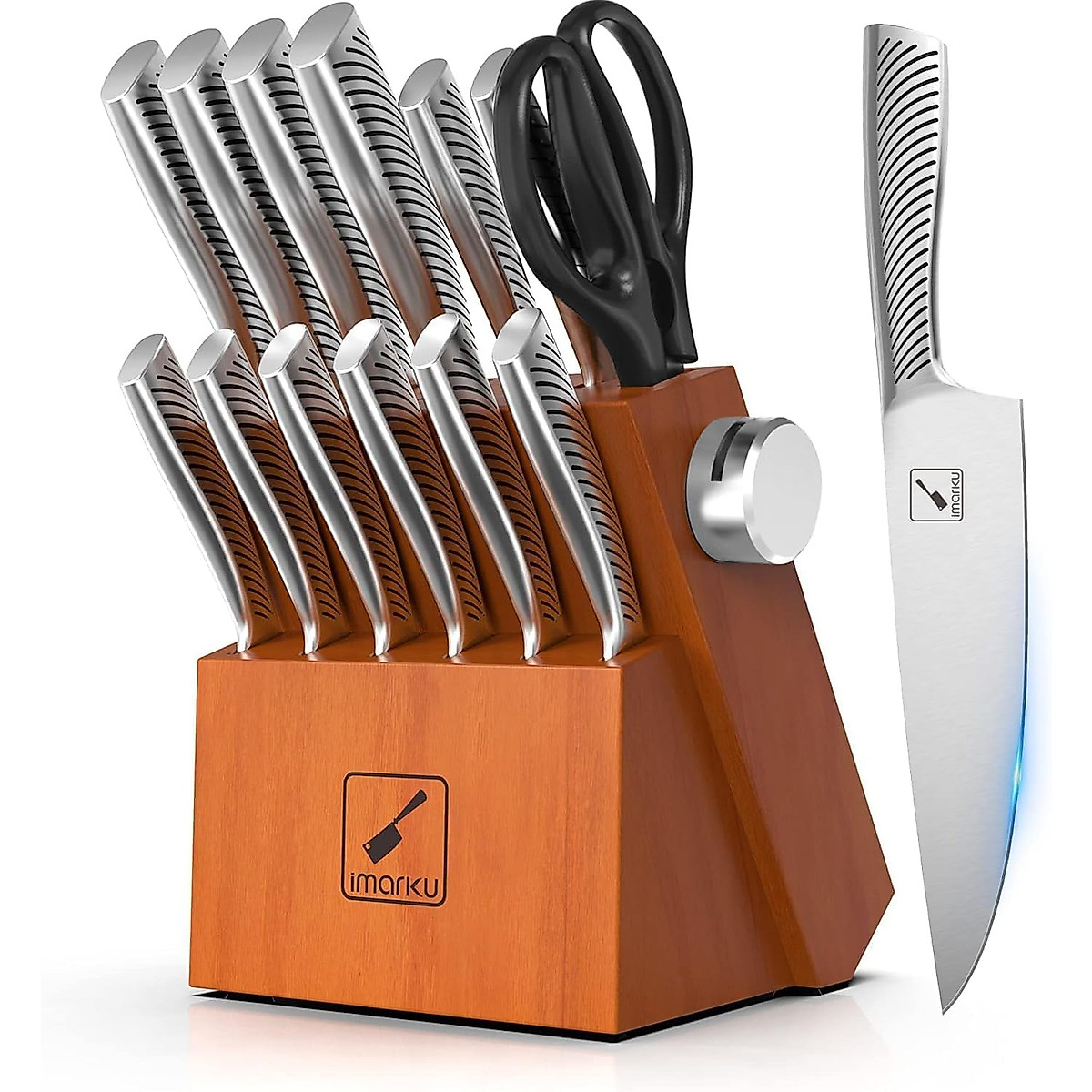 imarku Knife Set with Block for Kitchen, 14PCS High Carbon Stainless Steel Knife Set, One-piece Dishwasher Safe Kitchen Knives Set, Chef Knife Set with Built-in Sharpener, Non-slip Ergonomic Handle