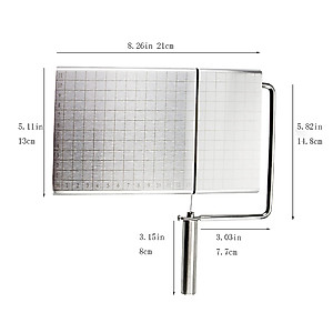 Cheese Slicer Stainless Steel Butter Cutter Cheese Cutter with Precision Scale Plate for Accurate Cuts with Four Replacement Cords and Knife and Fork Set of Four for Cheesecake Butter Sausage