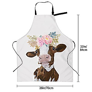 SUCUWINY Cow Apron Waterproof Chef Kitchen Fun Cow Print Apron White Apron with 2 Pockets Funny Aprons for Adults Cooking BBQ Aprons Baking Gifts