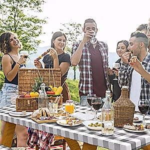 Picnic Table Cover with Bench Covers Vinyl Tablecloth with Elastic Band and Flannel Backing Fitted Table Covers for 6 Foot Rectangle Tables-for Outdoor/BBQ/Camping(30 X 72 Inch,3-PCS,Grey-Checkered)