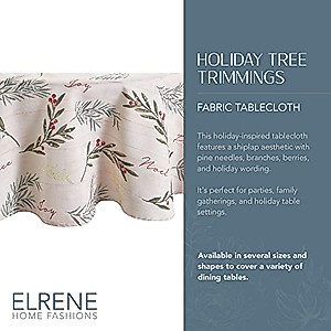 Elrene Home Fashions Holiday Tree Trimmings Fabric Tablecloth, Christmas Tablecloth, 60"X84", Oval