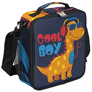 TropicalLife Lunch Bag for Boys, Reusable Cute Lunch Box Insulated Kids Cooler Tote Bag with Adjustable Shoulder Strap School Lunch Container for Toddler Kids Teen Girls (Cool Dinosaur)