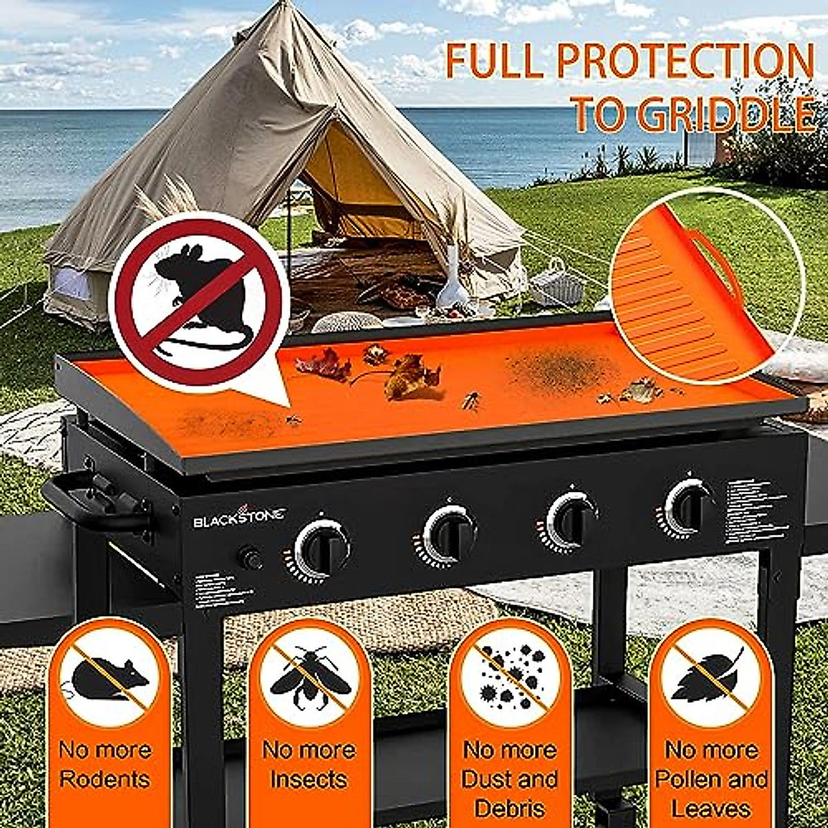 28" Silicone Griddle Mat with Handles for Blackstone, Polished Bottom Surface Grill Cover for Griddle Top, Heavy Duty Reusable Food Grade Silicone Grill Mat Protect Your Griddle from Dirt & Rust