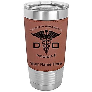 LaserGram 20oz Vacuum Insulated Tumbler Mug, DO Doctor of Osteopathic Medicine, Personalized Engraving Included (Faux Leather, Dark Brown)