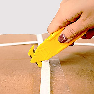 T TOVIA Safety Box Cutter Knife of Recessed Concealed Stainless Steel Blade, Package Opener Plastic Cutter for Box, Carton, Shrink Wrap, Plastic Straps, 10pcs
