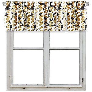 Healbrighting Blackout Texture Spray Paint on White Ink Rod Pocket Short Window Curtain Valance for Kitchen Bedroom Decor, 52" x 18", Gold and Black, 1 Panel