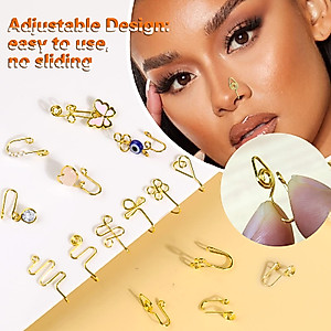 Mity rain Nose Cuffs, 18k Gold Plating African Nose Cuff Non Piercing, Clip On Fake Nose Cuff for Women(15pcs)