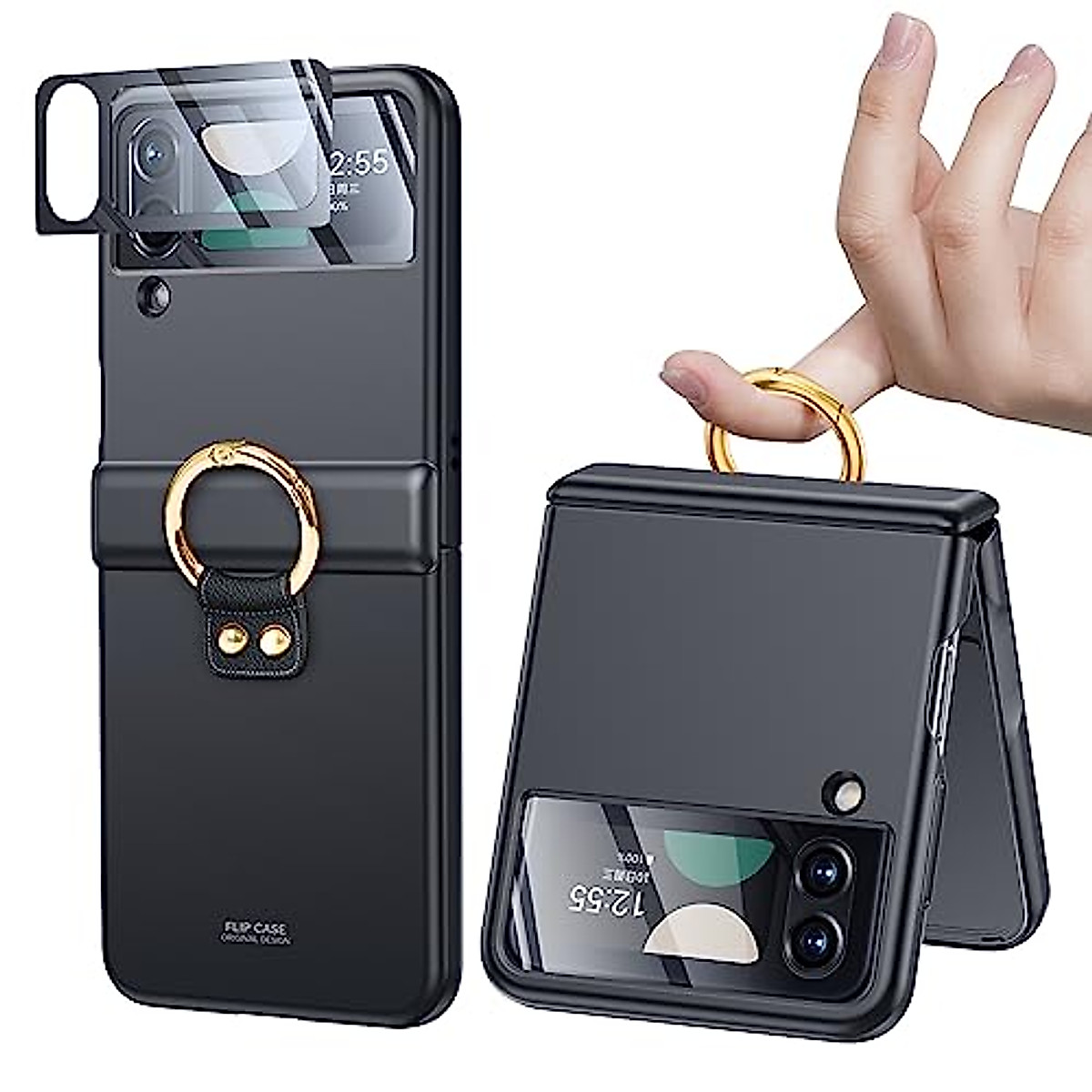 LEIAU for Samsung Galaxy Z-Flip-4 Case: Upgrade [Full Cover Hinge Protection] Slim Phone Case with Metal Ring Screen Protection Wireless Charging for Galaxy Z Flip 4 5G(2022) Black