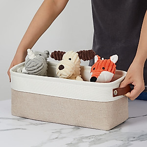 DULLEMELO Collapsible Bundle Baskets 2 Narrow Baskets 15"x6"x5.5" + 4 Cube Baskets 13"x13"x13"（White&Khaki)