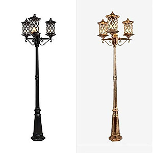 ZZYJYALG 3-Heads Garage Landscape Street Light Outdoor Waterproof Courtyard Garden Pillar Lamp European Villa Home Retro Glass Post Lantern Aluminum High Pole Light (Color : Black, Size : H-1.85m)