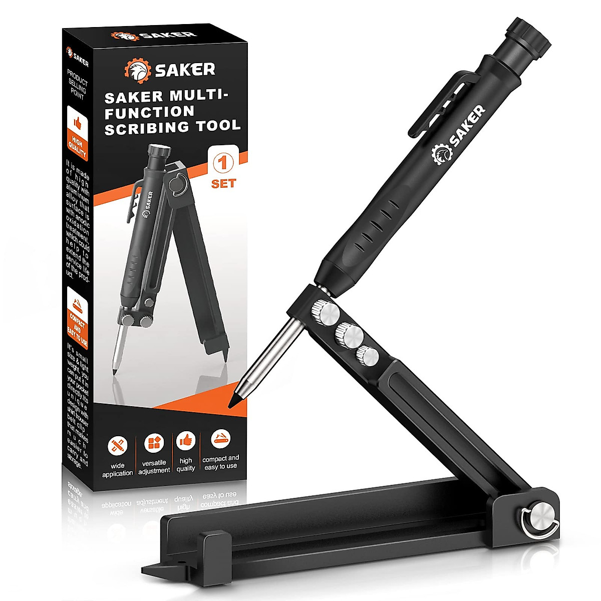 Saker Multi-function Scribing Tool&Saker Connection Profile Gauge(5+10 INCH, BLACK+ORANGE)