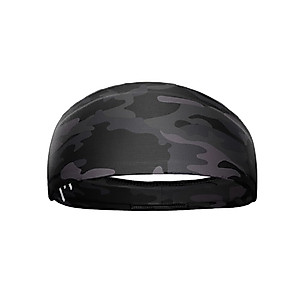 20+ Designs! Unisex Headband/Sweatband. Best for Sports, Fitness, Working Out, Yoga. Tapered Design. (Blackout Camo)