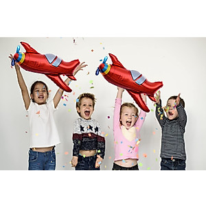 4 Pcs Large Red Airplane Helicopter Plane Foil Balloon Aviator Adventure Themed Birthday Party Decorations(37x31inch)
