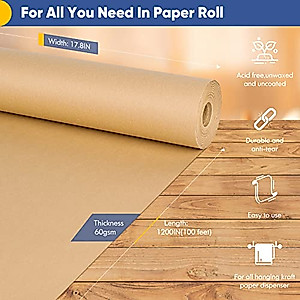 Brown Wrapping Paper, Craft Paper, Kraft Paper Roll 17.8"x 100ft (1200”), Gift Wrapping Bulletin Board Arts & Crafts, Bouquet Flower Floor Table Covering Poster Packing Paper Shipping Moving Supplies