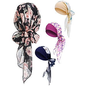 Vabean 4 Pcs Women Chemo Headwear Turbans Summer Head Scarf Patient Cancer Hats Headwrap for Long Hair or Hair Loss (Classic)