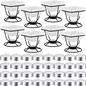Fabbay 8 Set Ceramic Butter Warmers for Seafood with 32 Tealight Candles 4oz Butter Warmer Pot Ceramic Bowl for Chocolate Butter Cheese Fondue Food Crab Lobster, Dishwasher Microwave Oven Safe