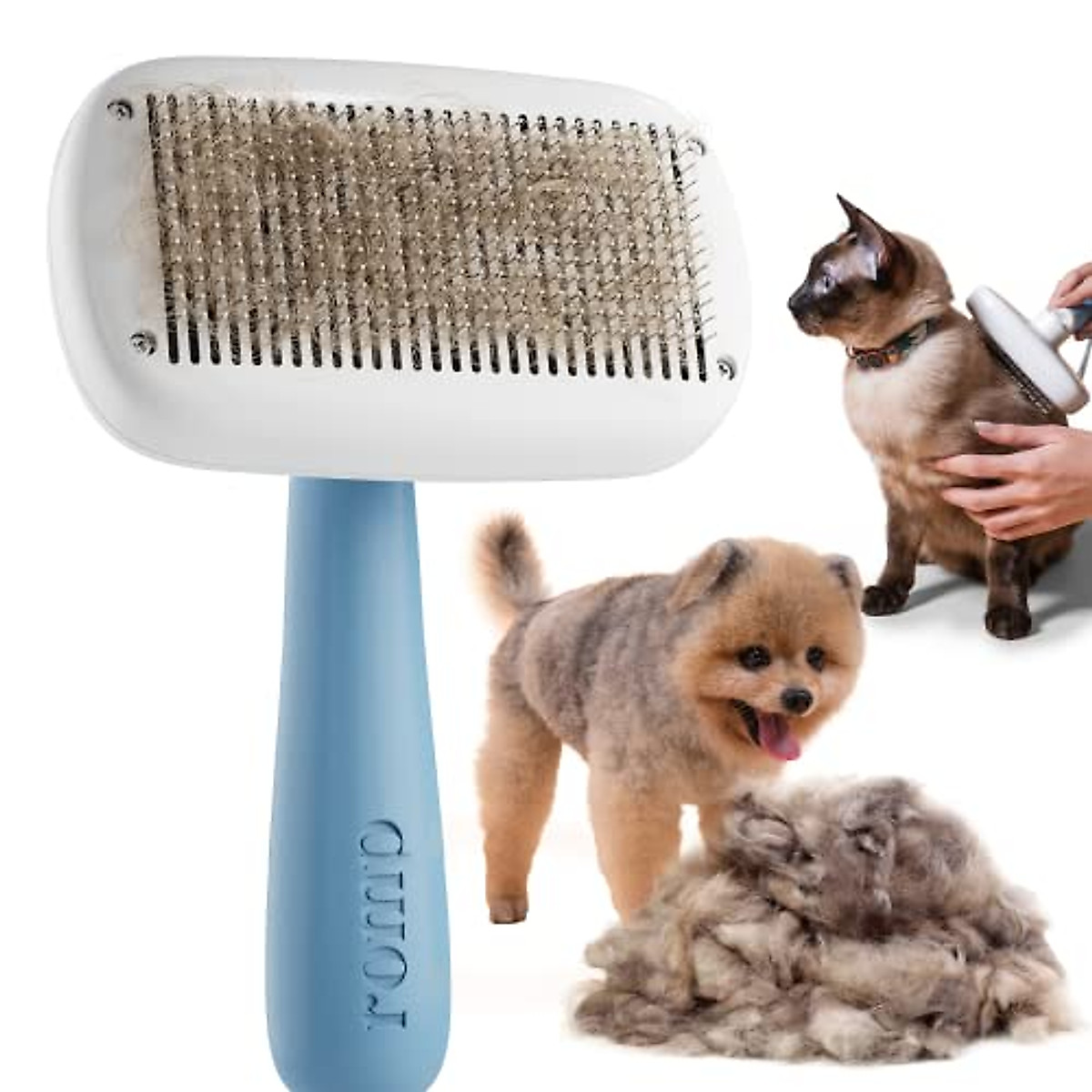 Pet Slicker Brush - Dog & Cat Brush for Shedding & Grooming - Self-Cleaning Undercoat Dematting & Detangling Brushes for Long & Short Haired Pets (Cotton Blue)