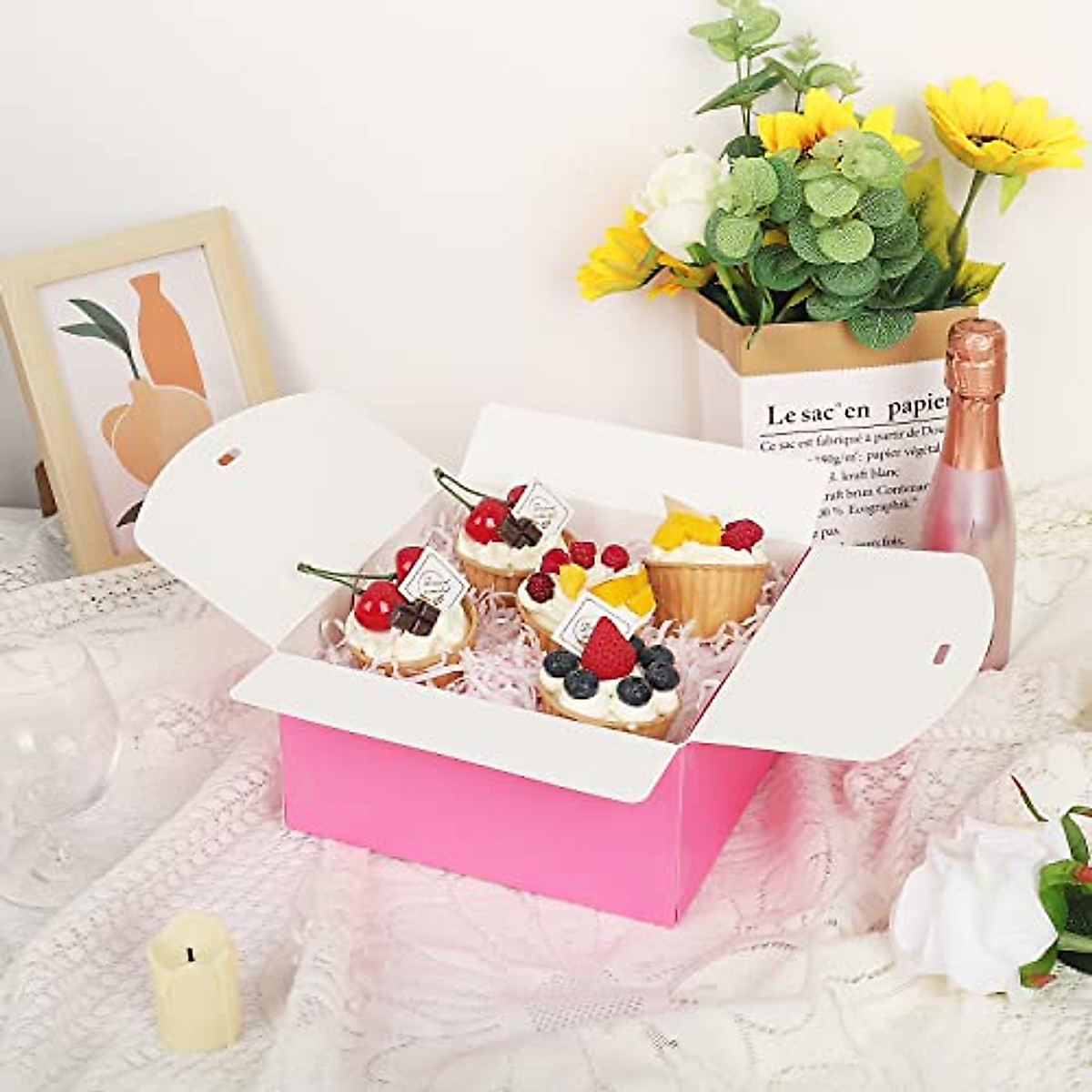 GINLEBO Pink Gift Boxes with Lids 10 Pack – Kraft Paper 8"x8"x4” Small Gift Box Set with Ribbons and Stickers – Groomsmen Bridesmaid Proposal Box – Present Box for Birthday, Wedding, Xmas