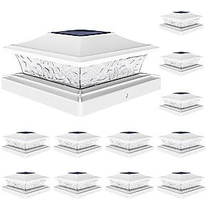 VOLISUN Solar Post Cap Lights Outdoor 4x4/6x6 Wooden/Vinyl Fence Post Cap Lights Solar Deck Post Lights Patio Garden,Warm White 2 Lighting Modes Waterproof, ABS Shell Lens Pearl White(12Pack)