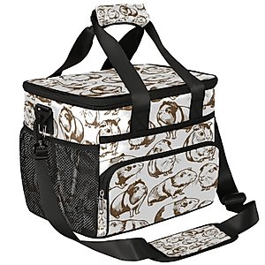 Cute Guinea Pigs Large Reusable Lunch Bag for Women Men, Insulated Lunch Bags Leakproof Cooler Lunch Tote Bag with Adjustable Shoulder Strap